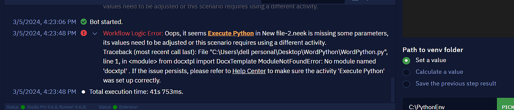 Error trying to run python script - Studio Pro - Forum ElectroNeek
