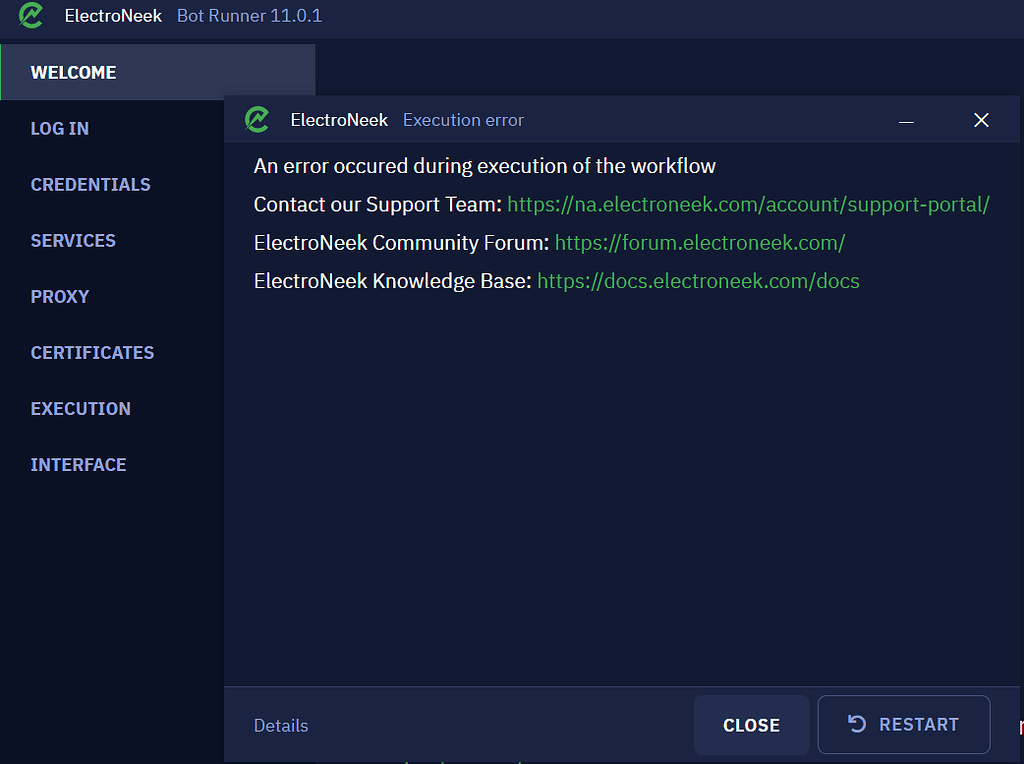 Execution Error - Bot Runner - Forum ElectroNeek